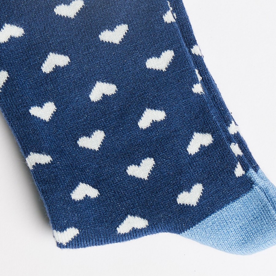 Women's Navy Blue Heart Pattern Socks | JollySox - Jollysox Size EU 37 - 41